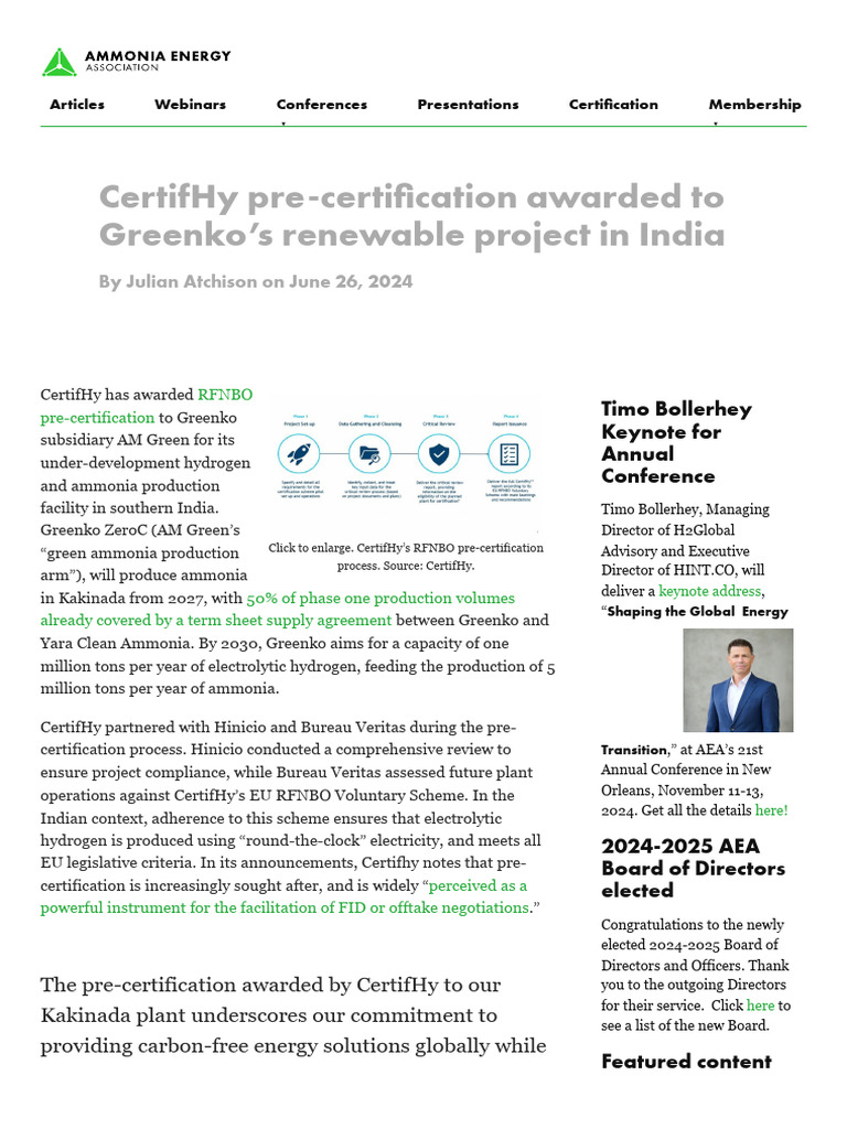 CertifHy Pre-Certification Awarded To Greenko's Renewable Project in ...