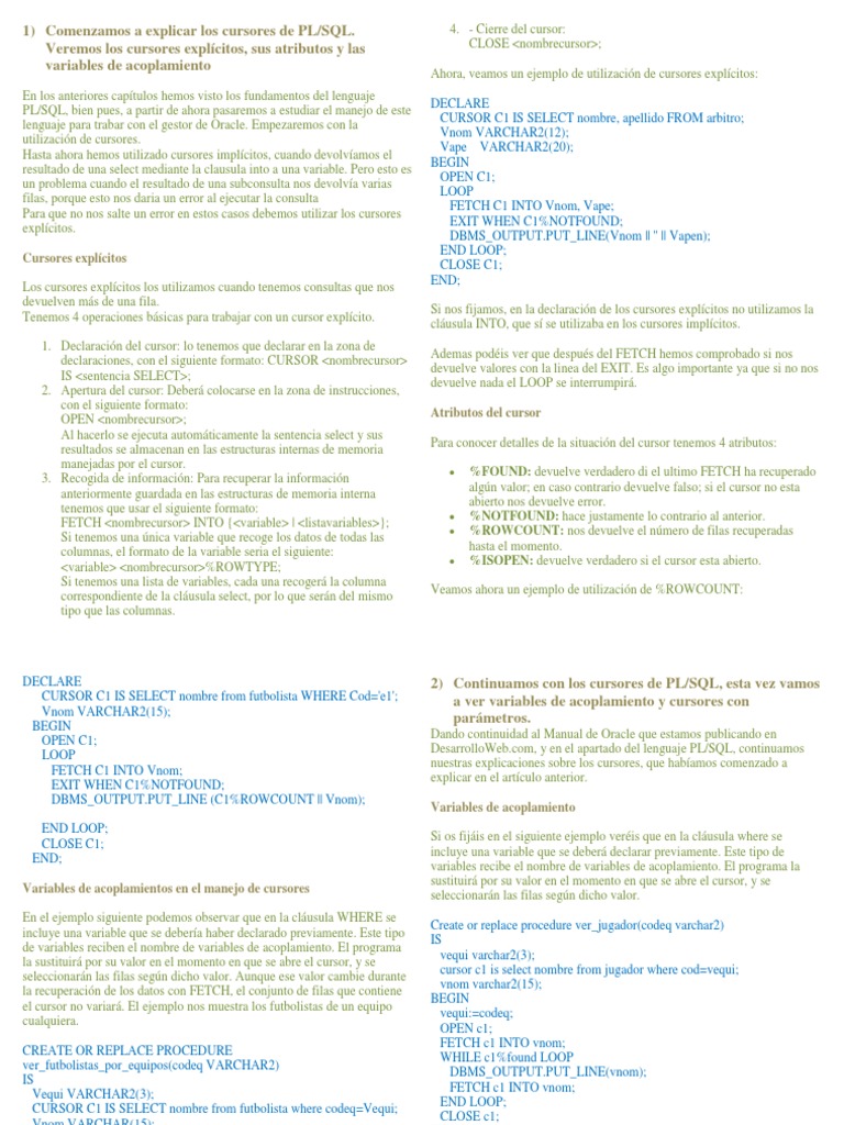 Cursores en PL/SQL: Guía Completa | PDF | Pl / Sql | SQL
