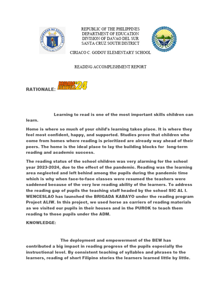 Accomplishment Report in Reading | PDF | Learning | Education Theory