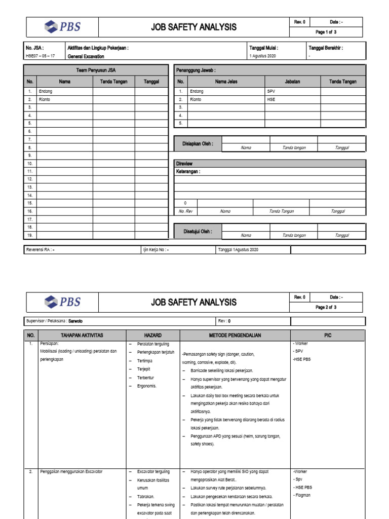 JSA - 07 - 01 (General Excavation | PDF