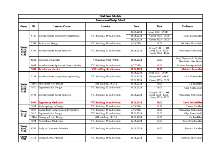 09 IDS Second Semester Final Exam Schedule 26.03.24 2 | PDF | Design ...