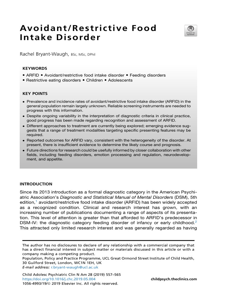 ARFID2019 | PDF | Mental Disorder | Eating Disorder