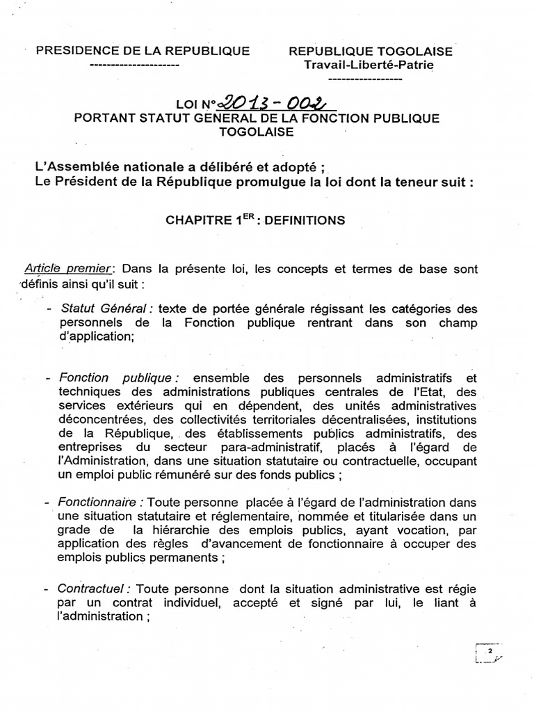 STATUT Fonction Publique Togolaise | PDF