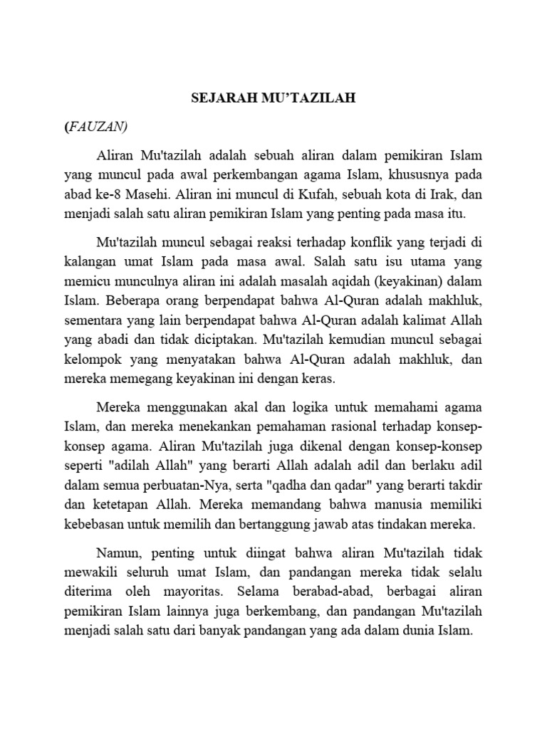 Sejarah Mu'tazilah | PDF | Filsafat | Agama & Spiritualitas