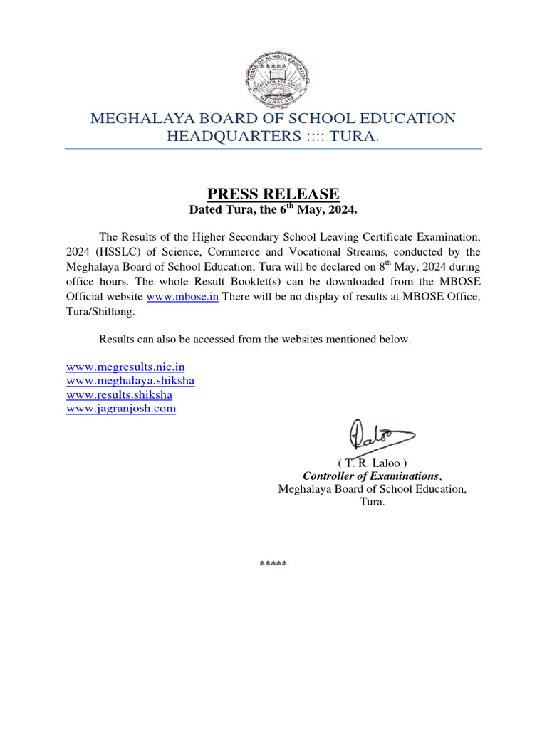 Meghalaya Board of School Education Headquarters:::: Tura.: Press ...