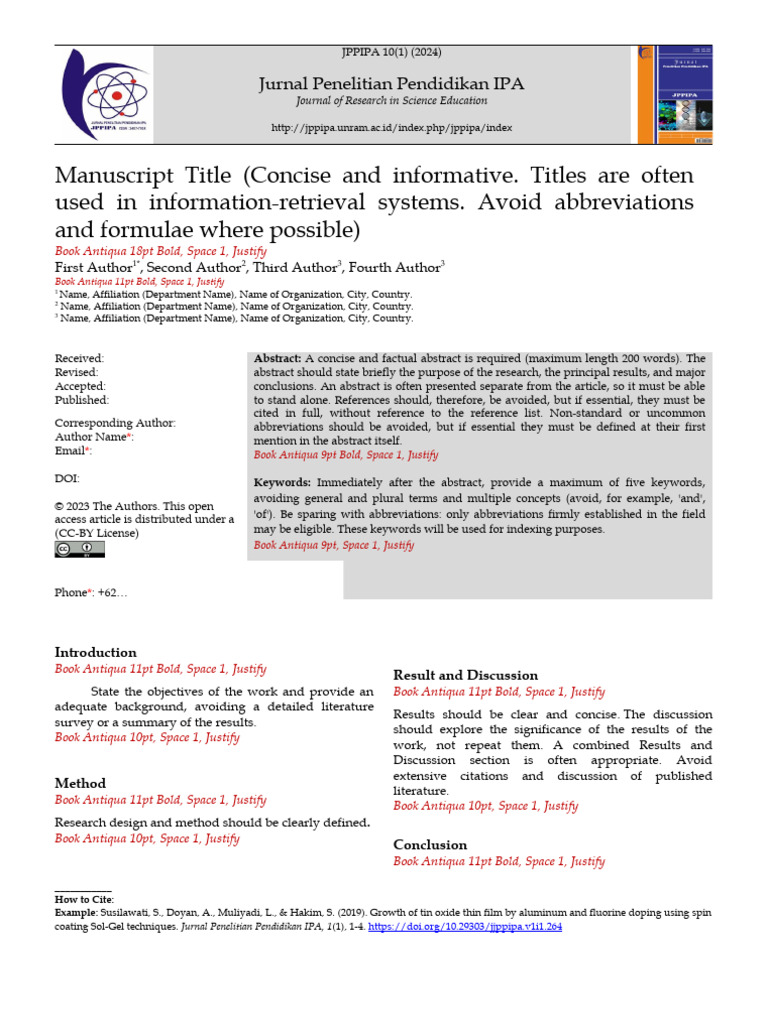 2024 - NEW Template - JPPIPA | PDF | Citation | Apa Style