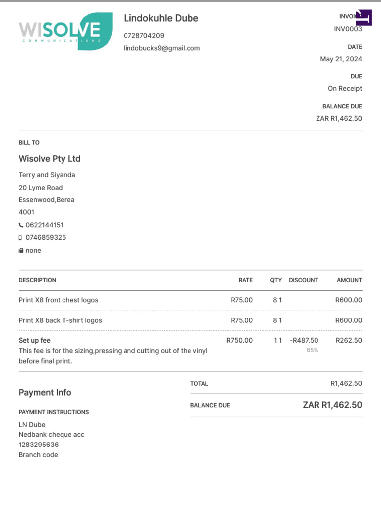 Wisolve Invoice (Uniform) | PDF