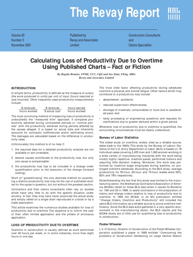 Calculating Loss of Productivity Due to OT Using Charts - Nov 2001 ...