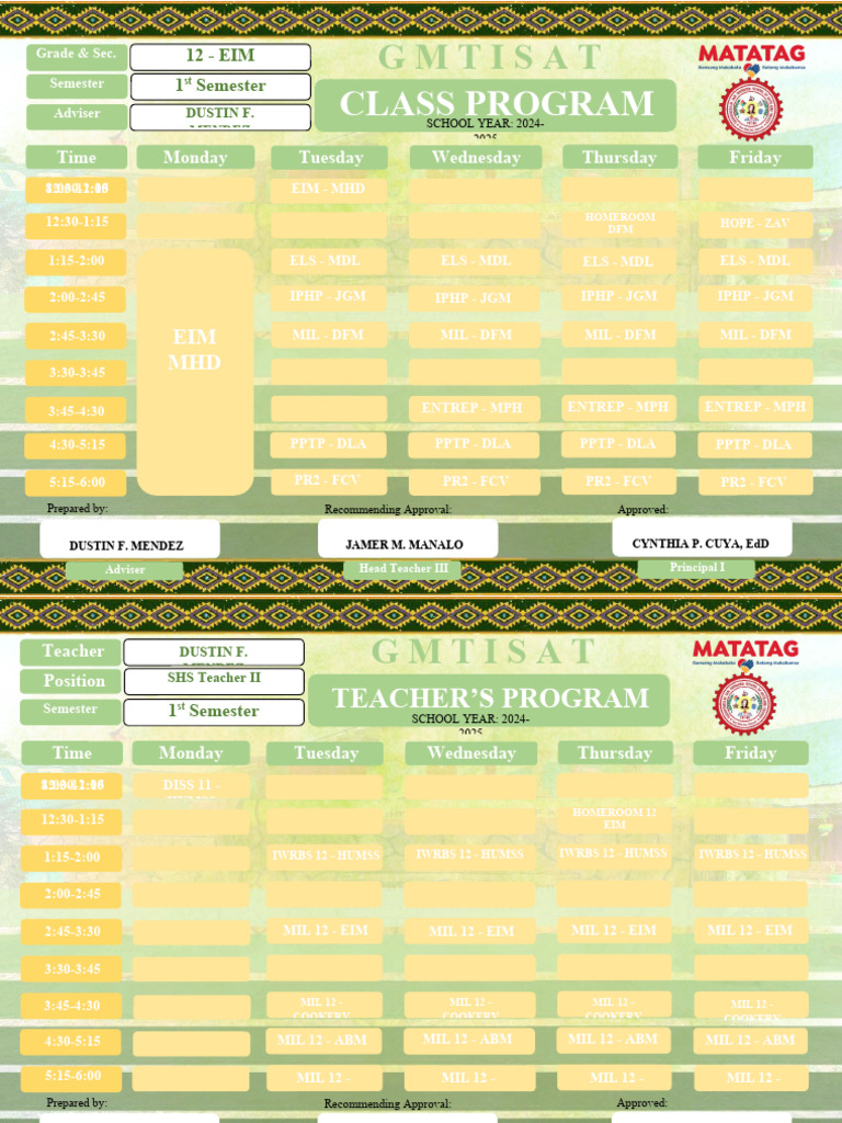 DFM Teacher and Class Program 2024 2025 | PDF