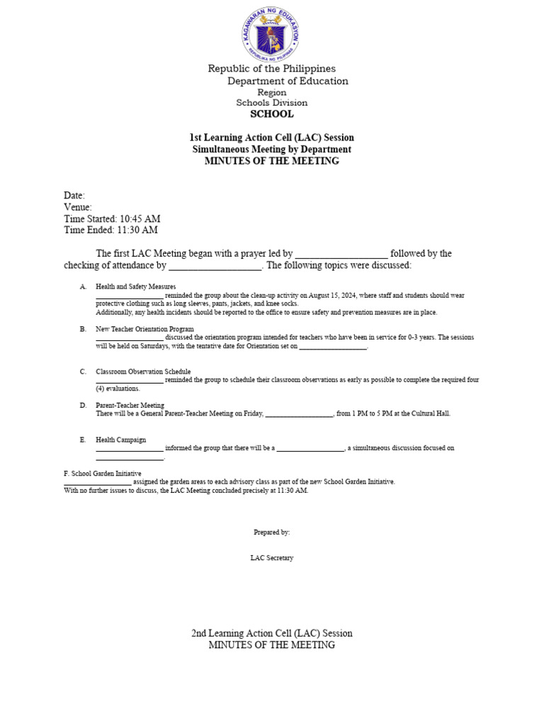 Minutes of Learning Action Cell Meetings | PDF | Teachers | Teaching