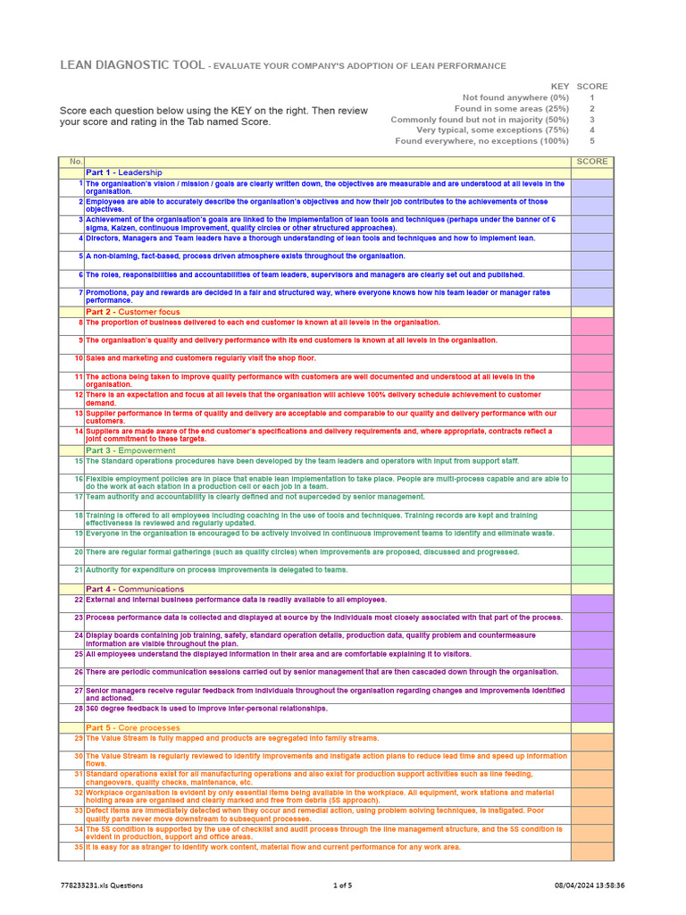 Lean Diagnostic Tool | PDF | Sales | Information