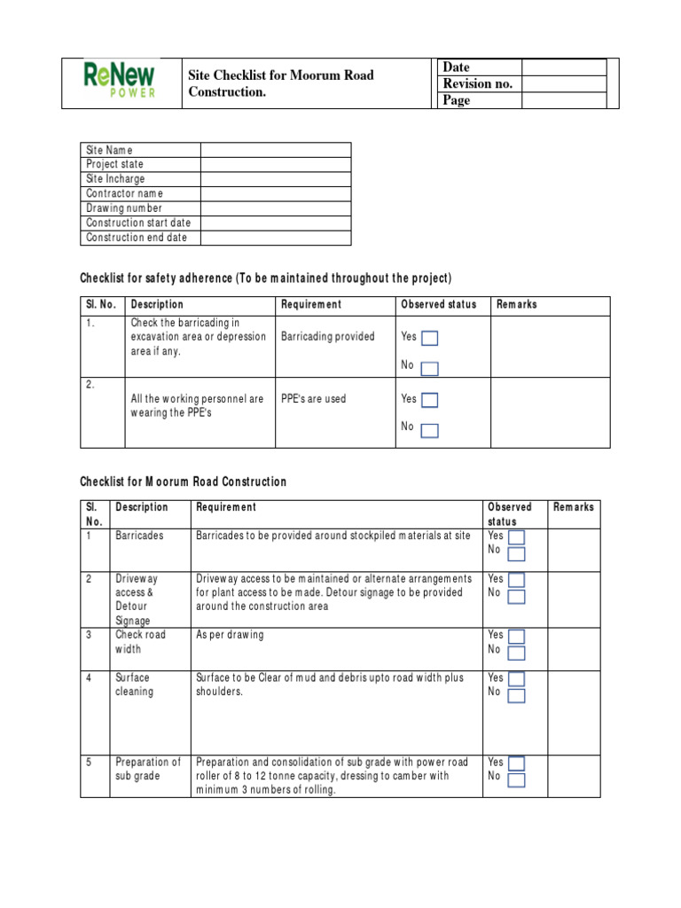 Quality Checklist - Moorum Roads | PDF | Road