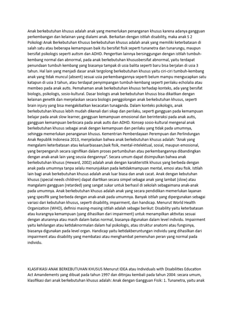 Anak Berkebutuhan Khusus | PDF | Pengembangan Diri
