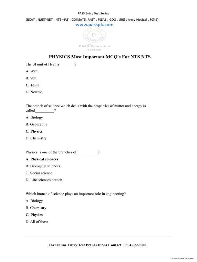 Nts-Nat Physics Mcq's | PDF