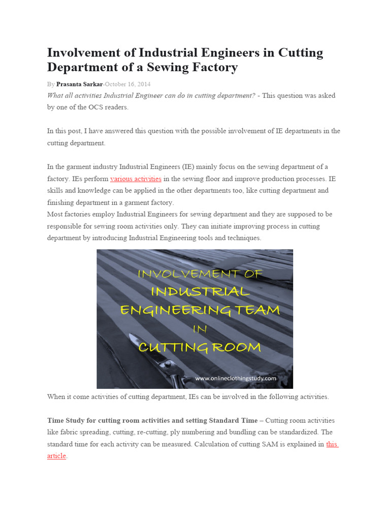 Industrial Engineers in Cutting Departments | PDF | Industrial ...