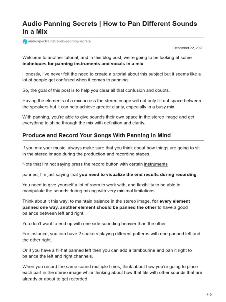 English Audio Panning Secrets How To Pan Different Sounds in A Mix ...