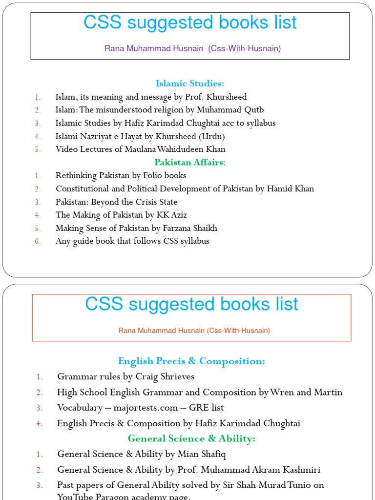 CSS Recommended Books By RMH | PDF | Pakistan | Liberal Arts Education