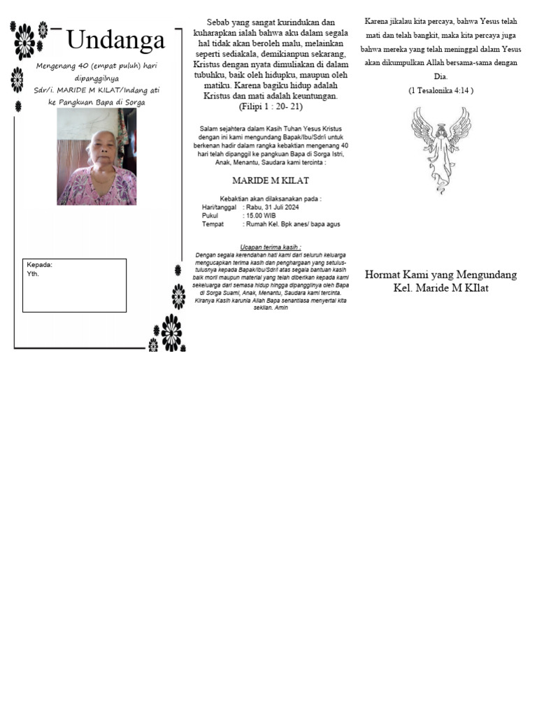 Undangan 40 Hari Tambi Indang Ati Atau Maride M Kilat | PDF