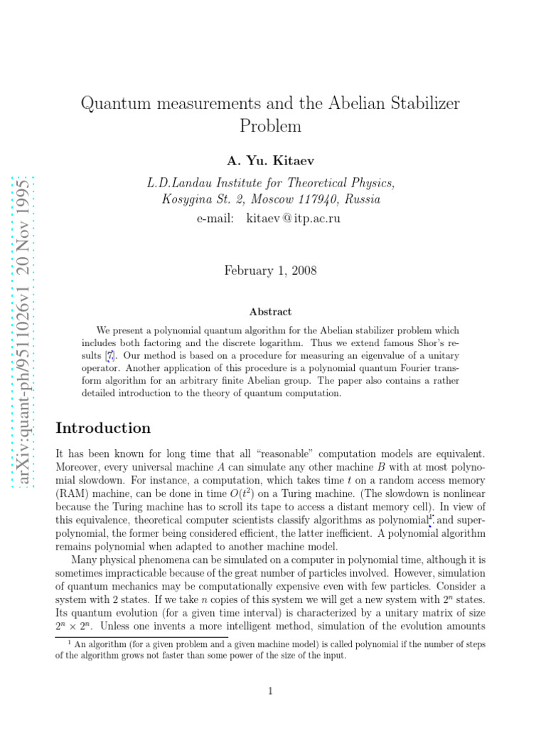 Polynomial Quantum Algorithm for ASP | PDF | Quantum Computing | Group (Mathematics)