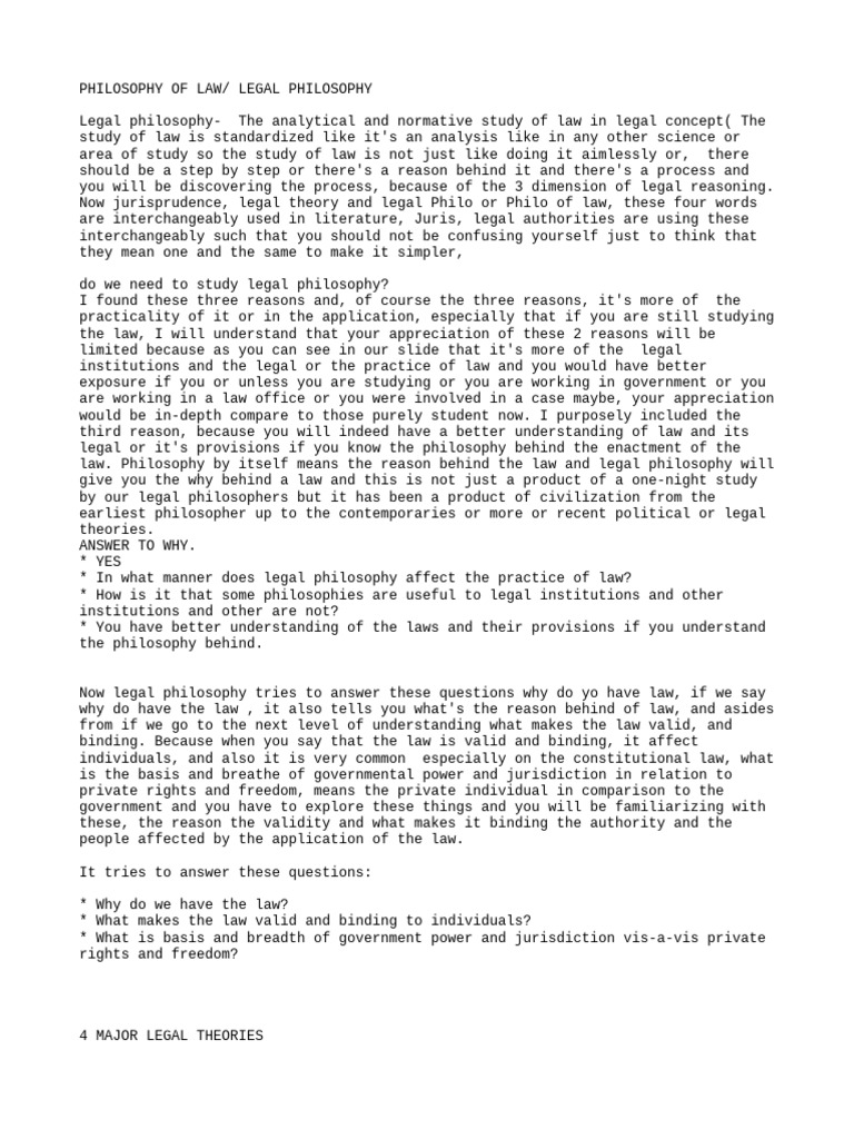PHILOSOPHY OF LAW LEGAL PHILOSOPHY | PDF | Jurisprudence | Reason
