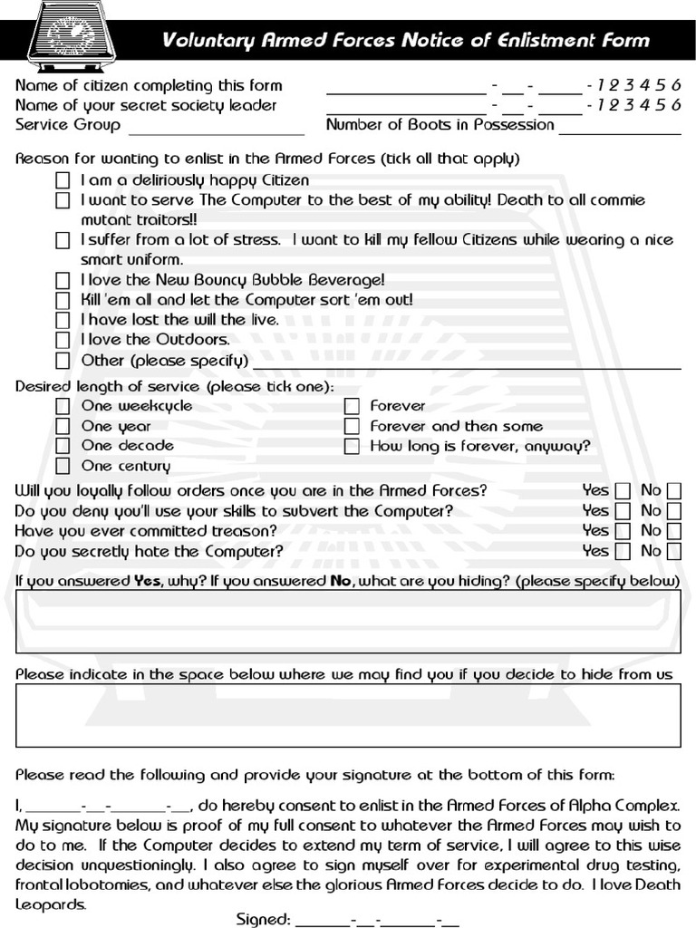 Voluntary Armed Forces Notice of Enlistment Form | PDF