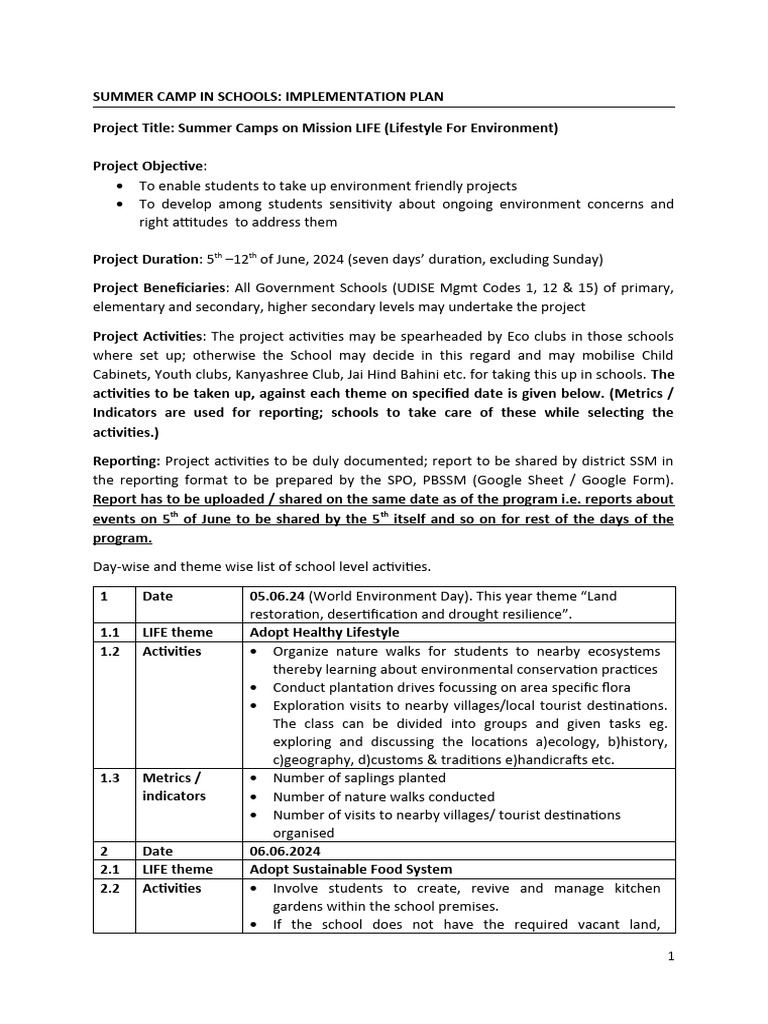 Implementation Plan For Summer Camps | PDF | Electronic Waste | Waste ...