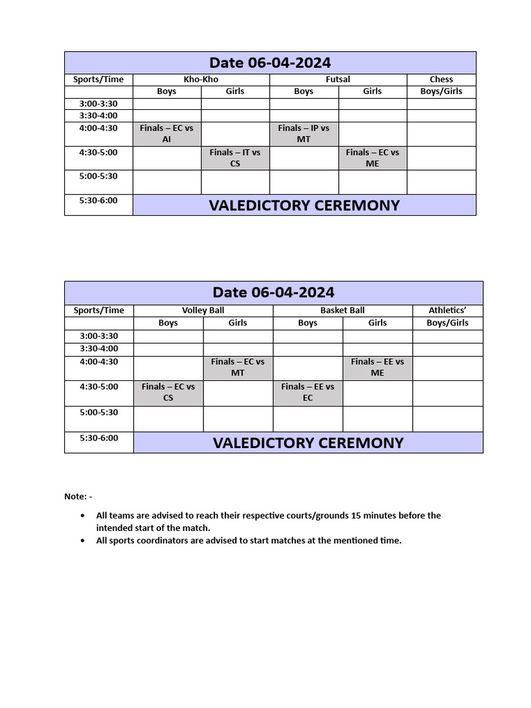 Sports Schedule for April 6, 2024 | PDF