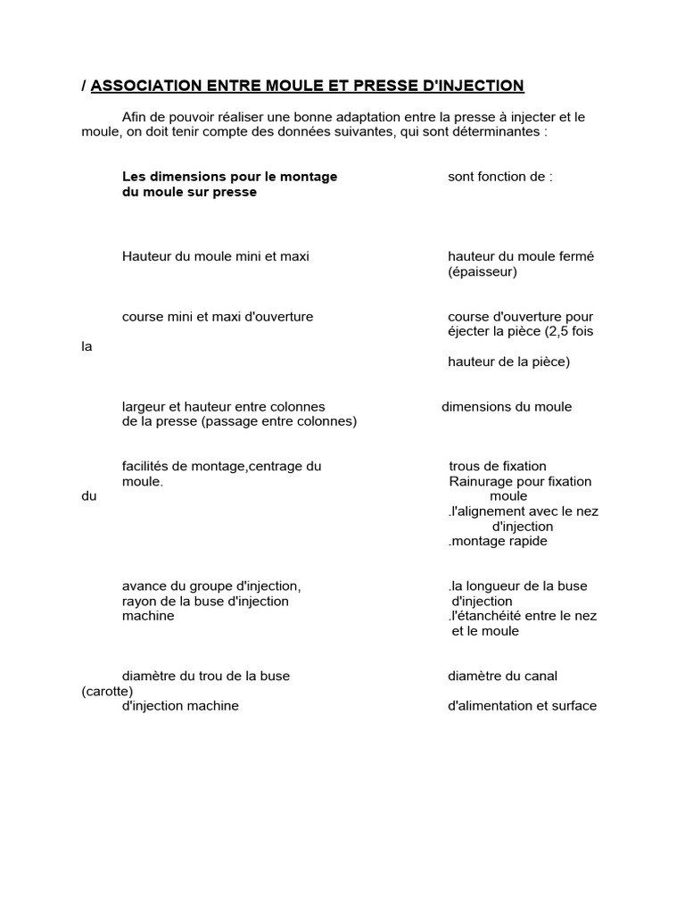 Adaptation Moule-Presse d'Injection | PDF | Pression | Plastique
