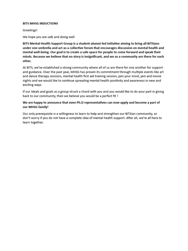 Join BITS Mental Health Support Group | PDF