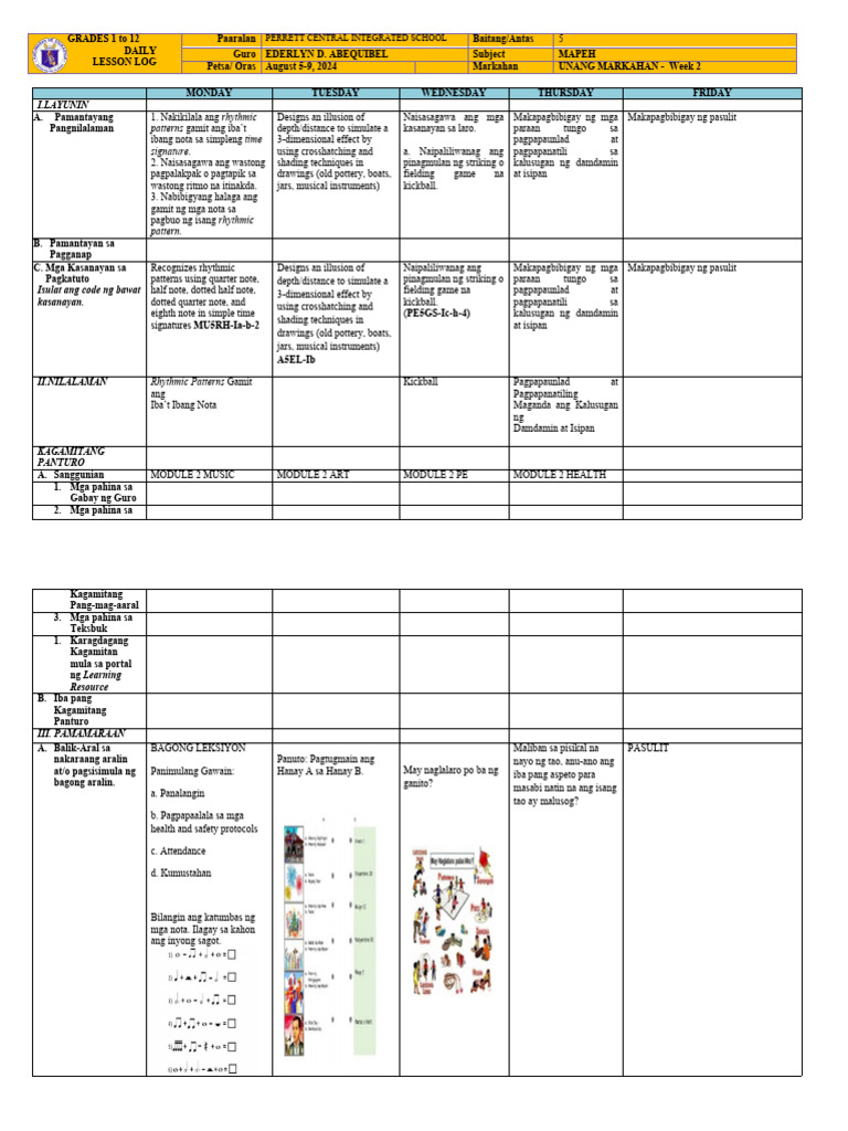 DLL 5 Week 2 Mapeh | PDF