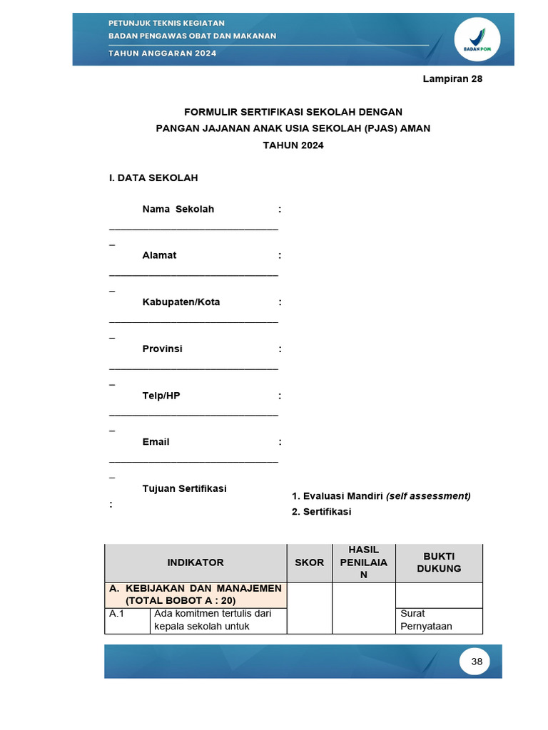 Form Evaluasi Mandiri Pjas 2024 | PDF