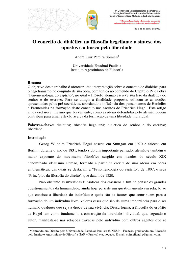 Dialética Hegeliana e Liberdade Individual | PDF | Dialética | Georg ...
