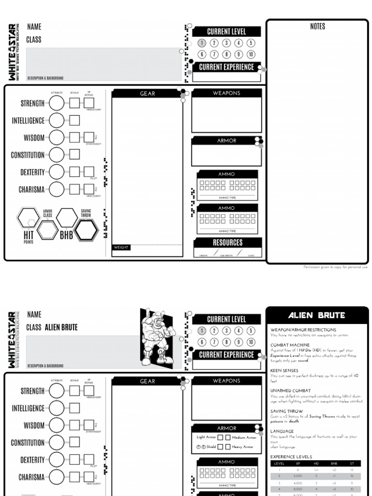 White Star Character Sheets Collected | PDF | Armour