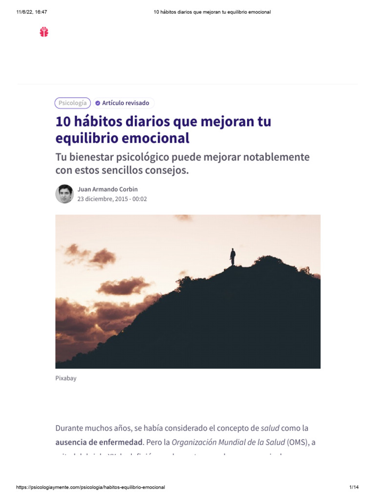 10 Hábitos Diarios Que Mejoran Tu Equilibrio Emocional | PDF | Las emociones | Mente