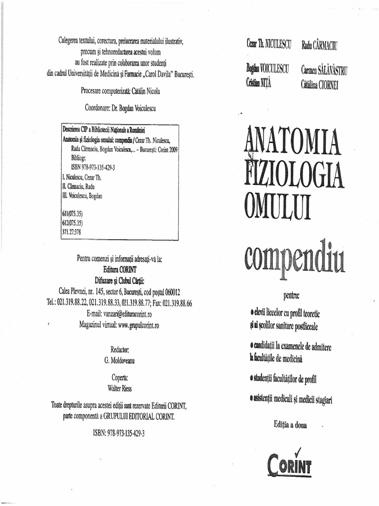 Anatomia Si Fiziologia Omului Compendiu | PDF