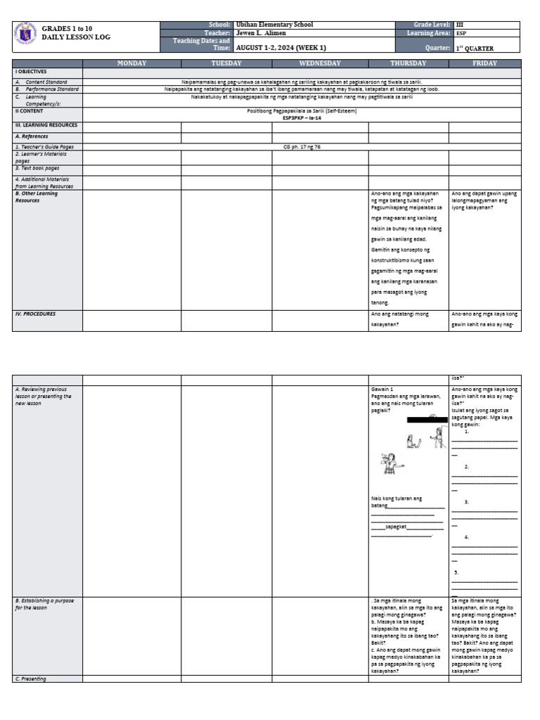 DLL - Esp 3 - Q1 - W1 | PDF