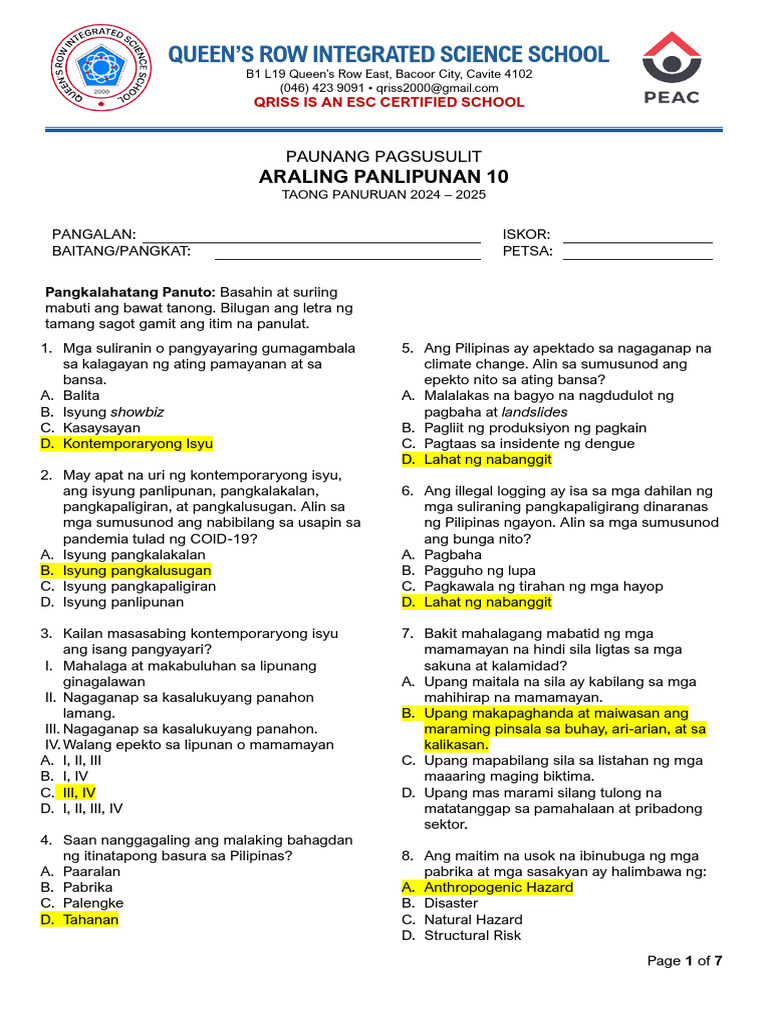 AP10 - Answer Key | PDF