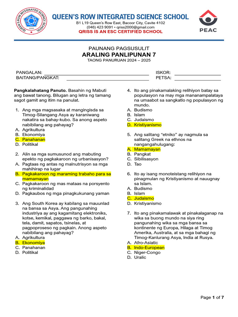 AP7 - Answer Key | PDF