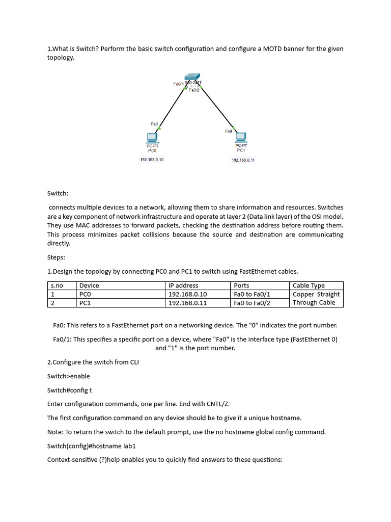 Ccna Switch Config 1 Pdf Network Switch Computer Network
