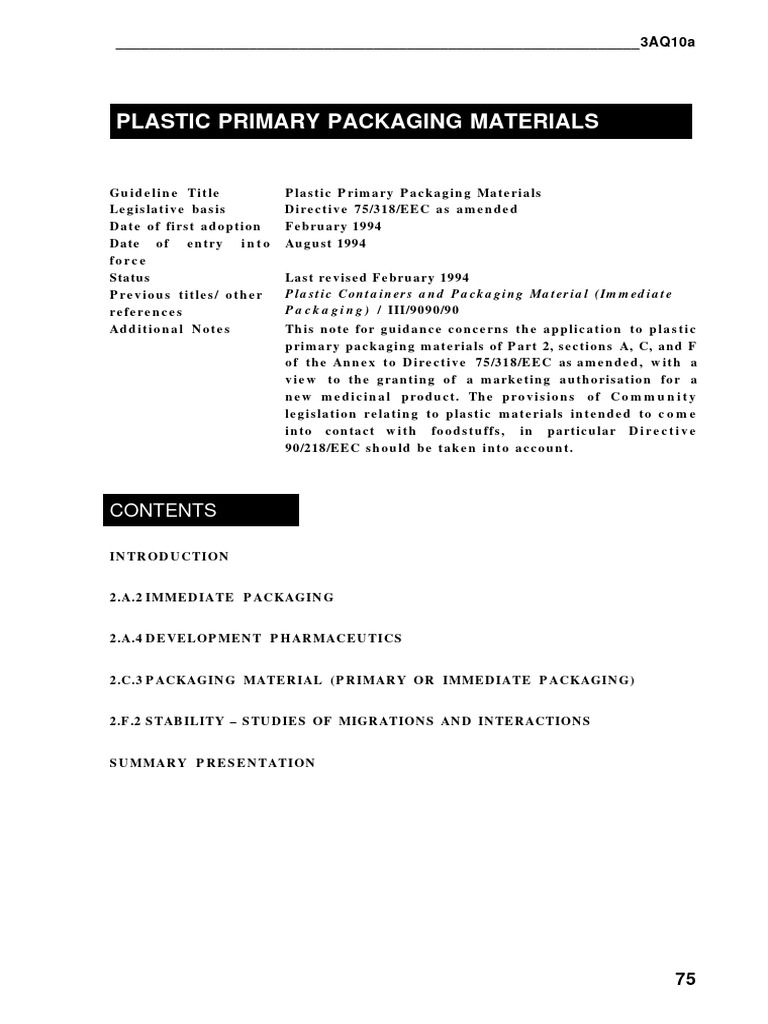 TGA Plastic Primary Packaging Material | PDF | Pharmaceutical ...