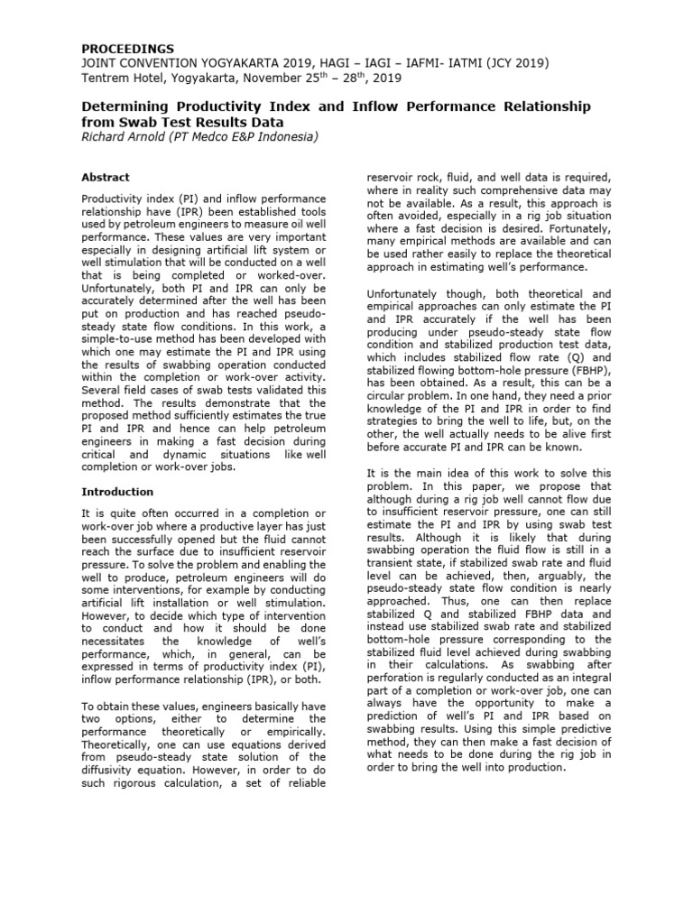 Determining PI and IPR From Swab Test Data | PDF | Fluid Dynamics ...