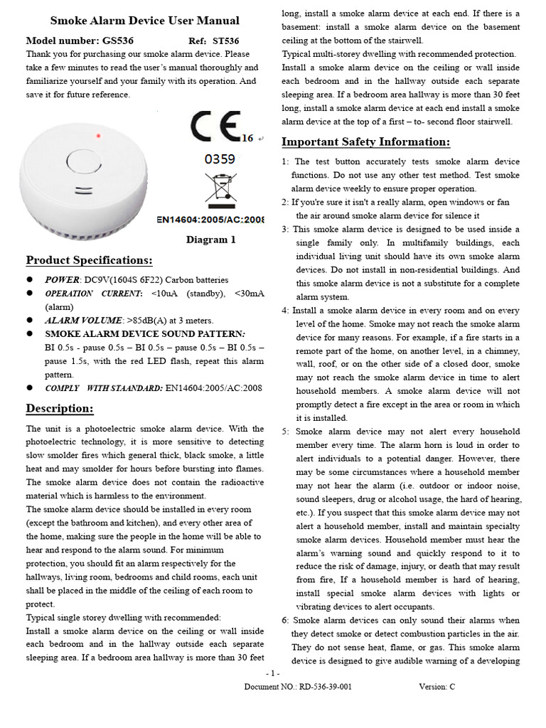 GS536 Smoke Detector | PDF | Smoke