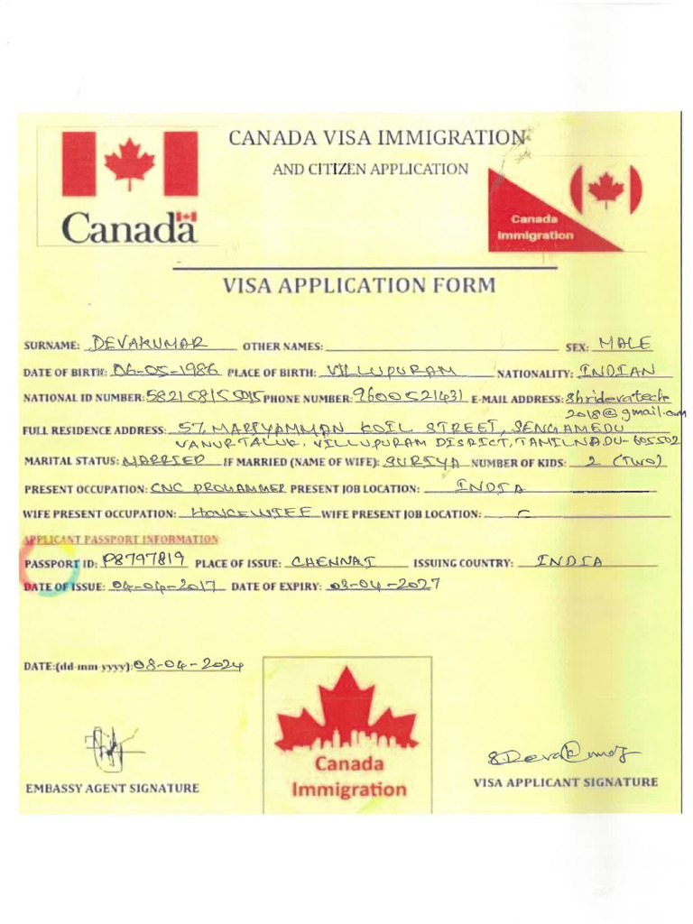 Canada Visa Application | PDF