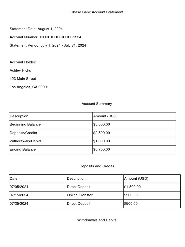 Chase Bank Account Statement | PDF | Finance & Money Management