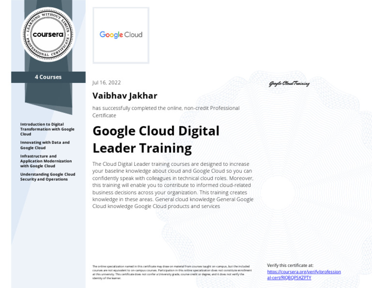 Google Cloud Certificate | PDF