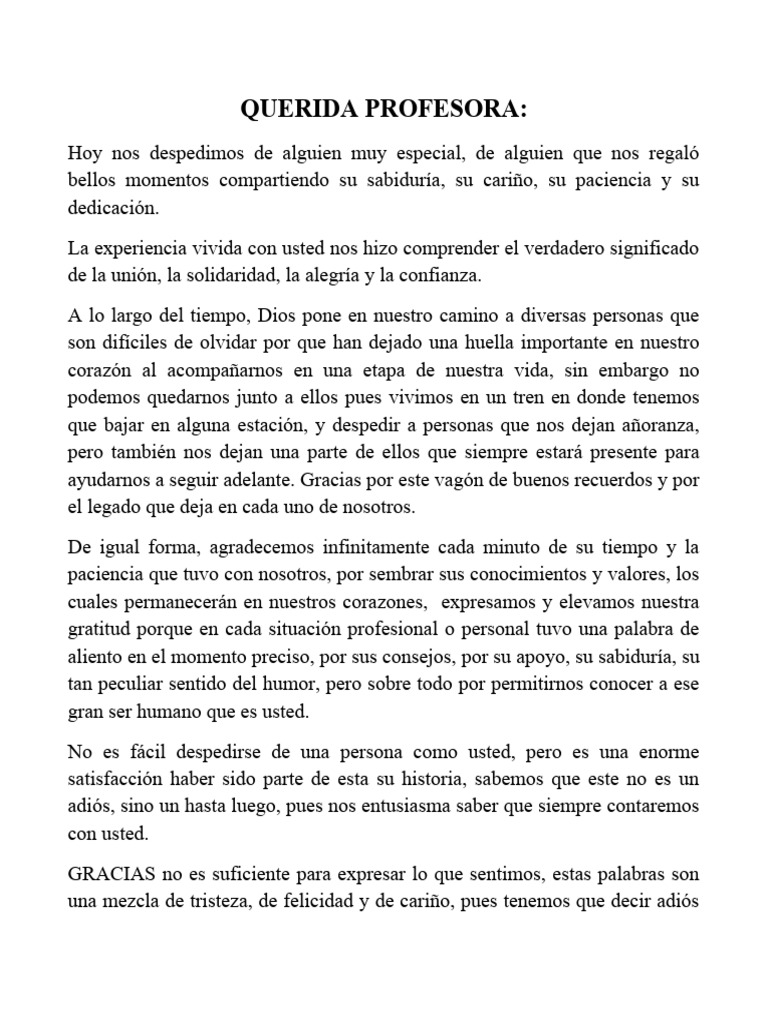 Carta QUERIDA PROFESORA | PDF | Estilo de vida