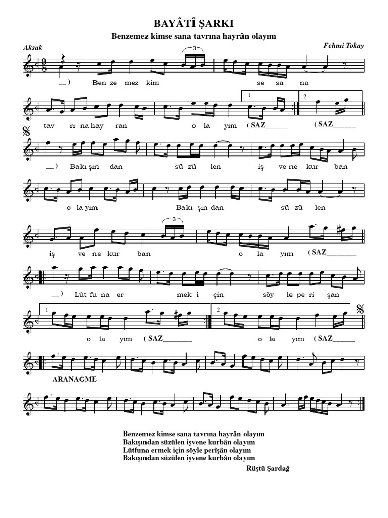 BENZEMEZ KİMSE SANA Song Note | PDF