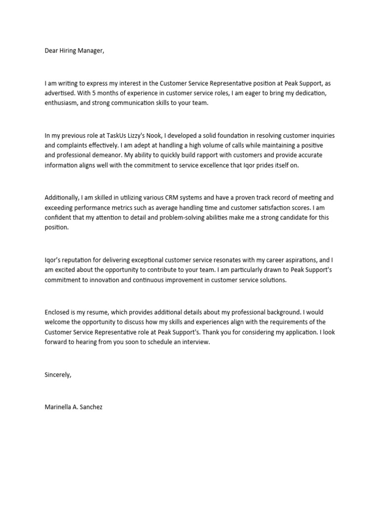 Cover letter for CSR | PDF