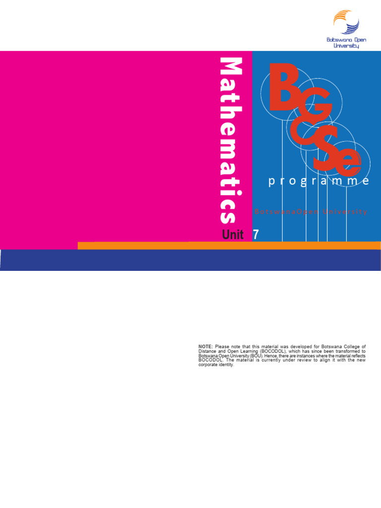 BGCSE 2018 Maths Cover Unit 7 | PDF