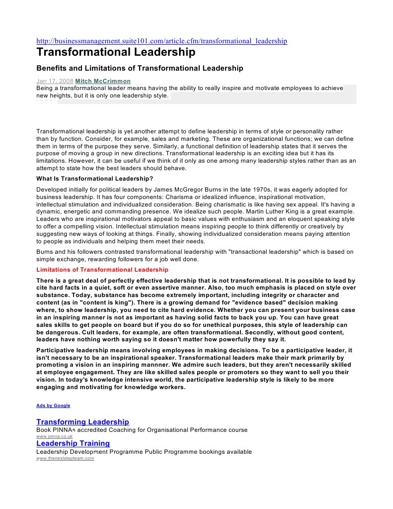 Leadership | PDF | Transformational Leadership | Charisma